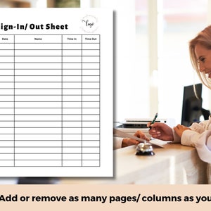 Sign in Sheet With Time, Printable Sign in Template for Front Desk ...