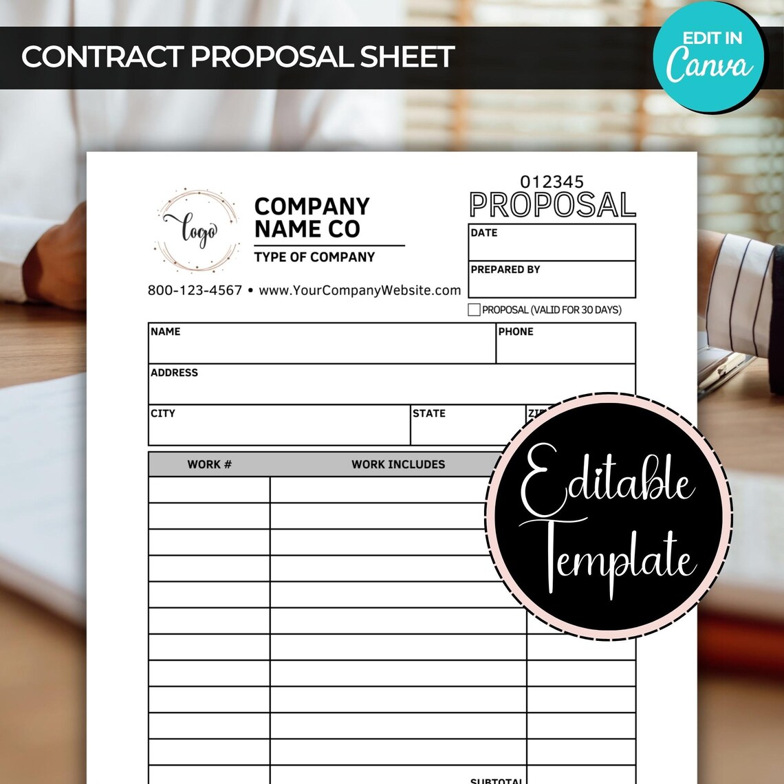 Proposal Contract Template, Printable Work Proposal Form, Business Form ...