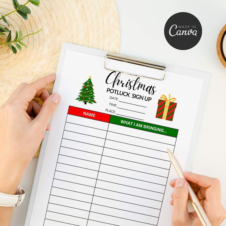 Christmas Potluck Sign up Sheet, Editable Canva Template, Holiday ...