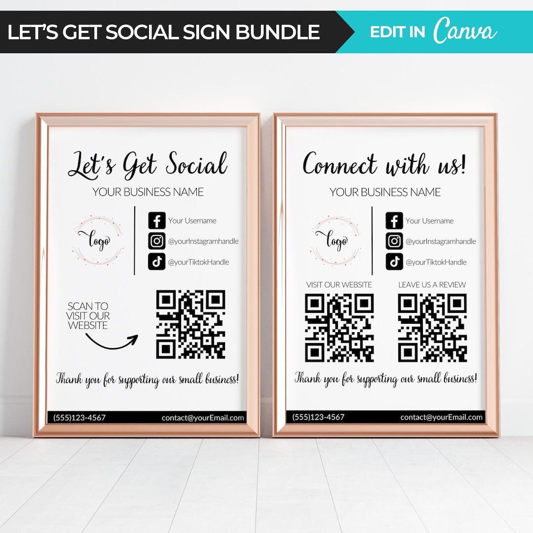 Lets Get Social With QR Code Sign Template, Small Business Sign ...