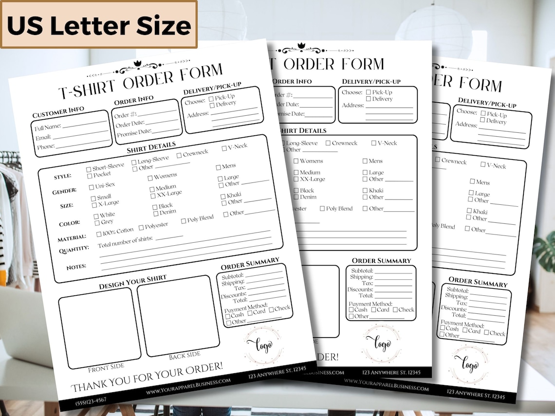 Apparel Order Form, Editable Clothing Order Form, T Shirt Order Form ...