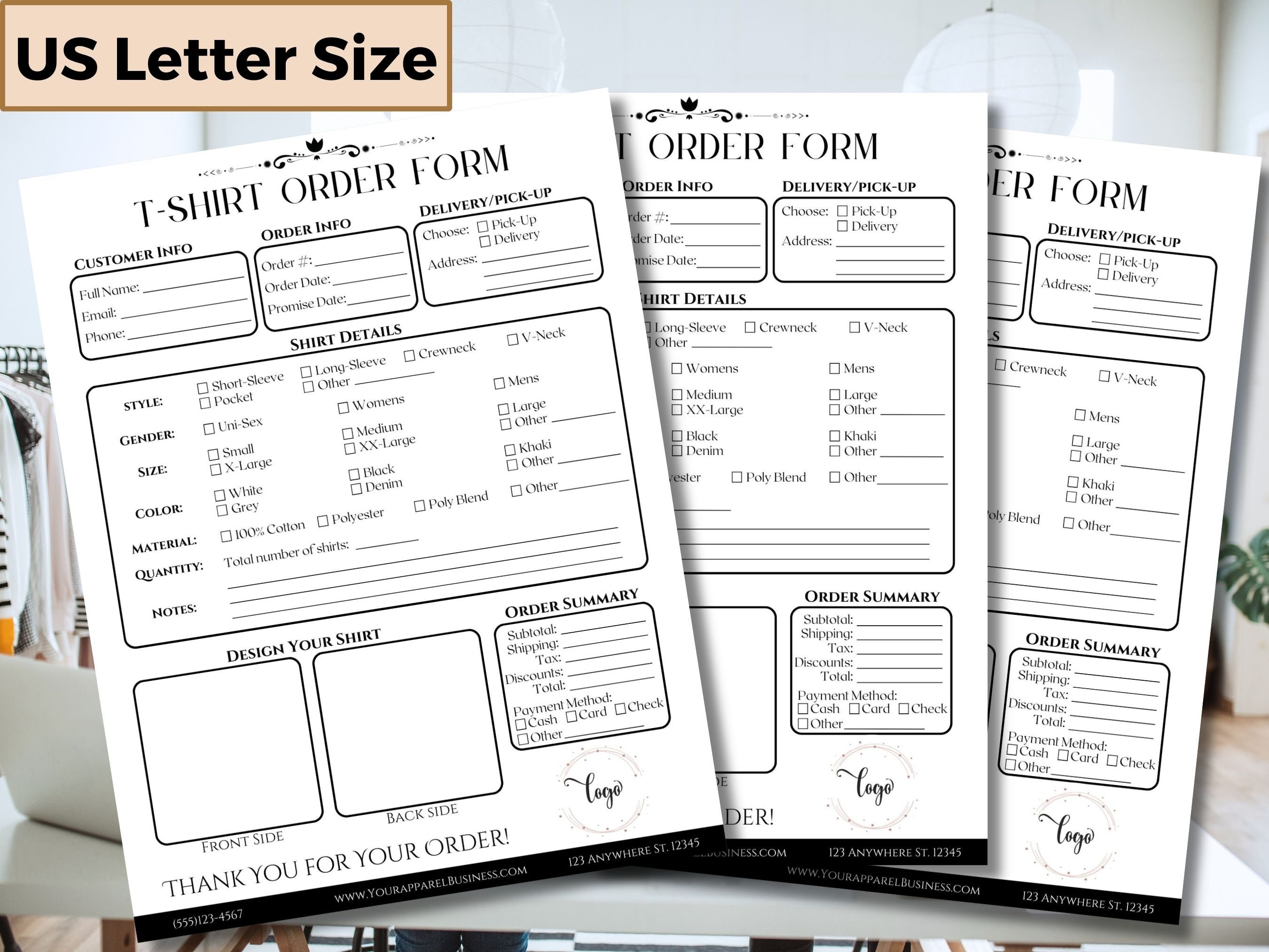 Apparel Order Form, Editable Clothing Order Form, T Shirt Order Form ...