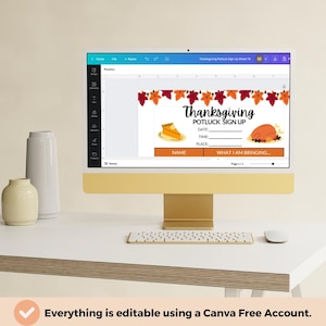 Thanksgiving Potluck Sign up Sheet, Editable Canva Template, Printable ...