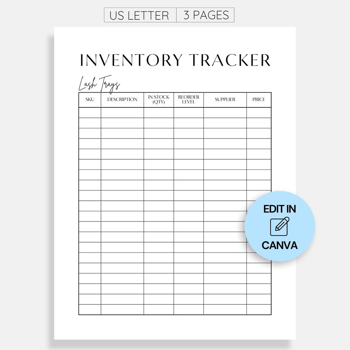 Lash Tech Inventory Tracker Template, Editable Canva (digital Download ...