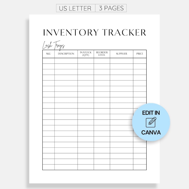 Lash Tech Inventory Tracker Template, Inventory Tracker Printable ...