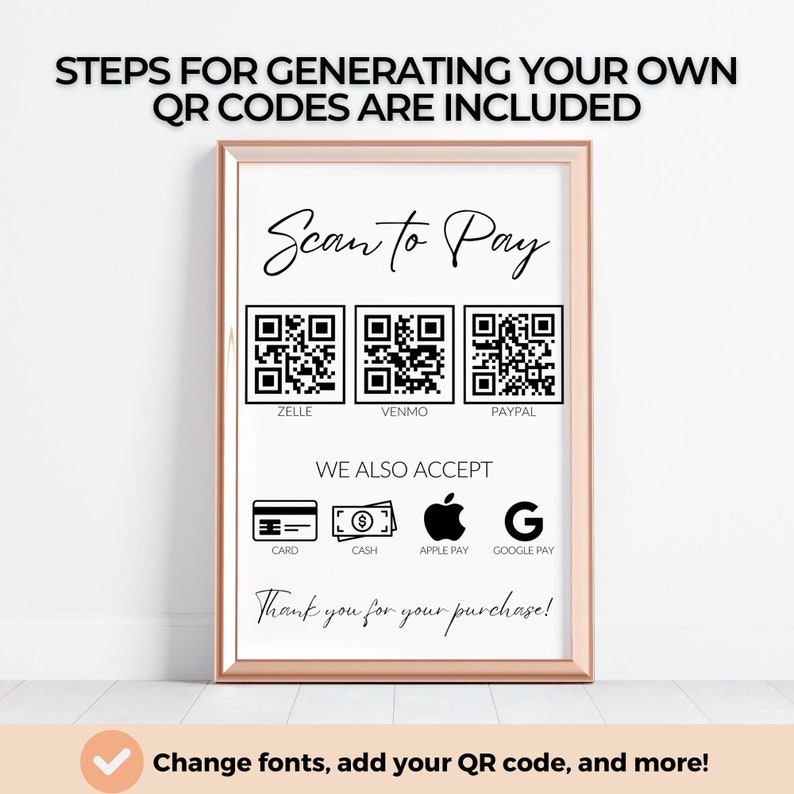 Editable Scan to Pay Template, QR Code Sign, Small Business Printable ...