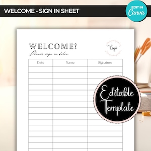 Welcome Sign in Form Template, Printable Sign in Sheet for Events ...