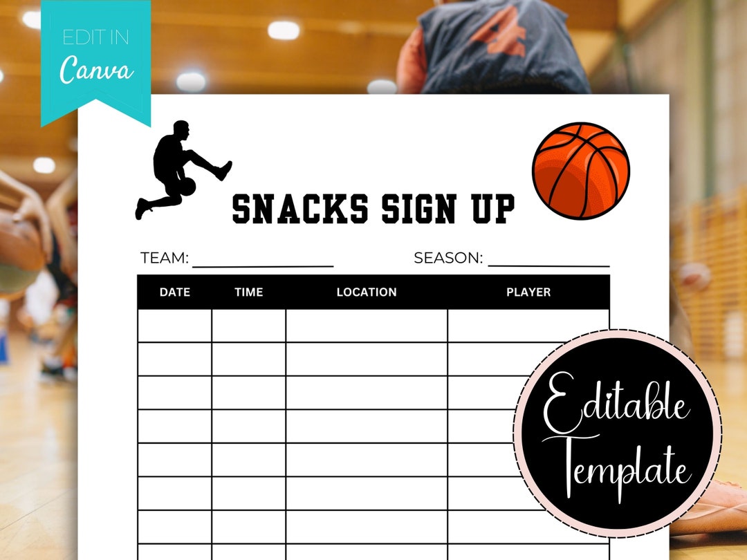 Gameday Snacks Sign up Sheet Snack Sign up Sheet for - Etsy