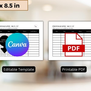 Photography Sign up Sheet, Printable Sign up Template, Editable Sign up ...