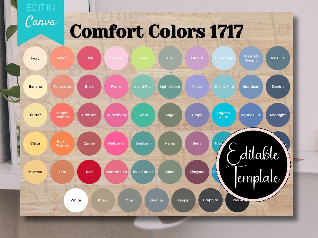 Comfort Colors Color Chart 1717, Comfort Colors C1717 Color Chart ...
