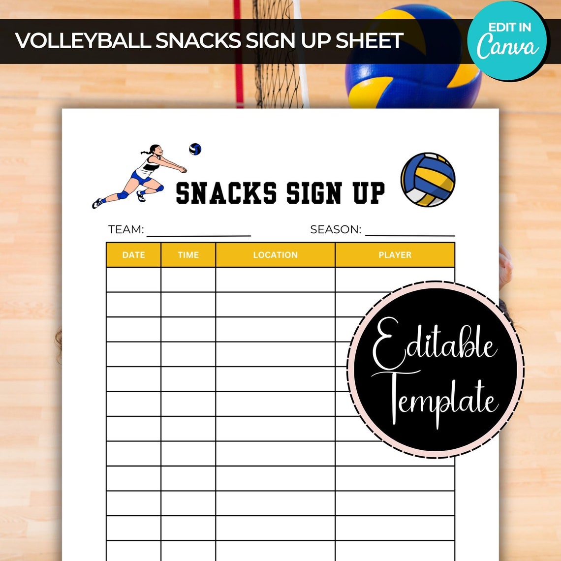 Gameday Snacks Sign up Sheet, Snack Sign up Sheet for Volleyball Team ...