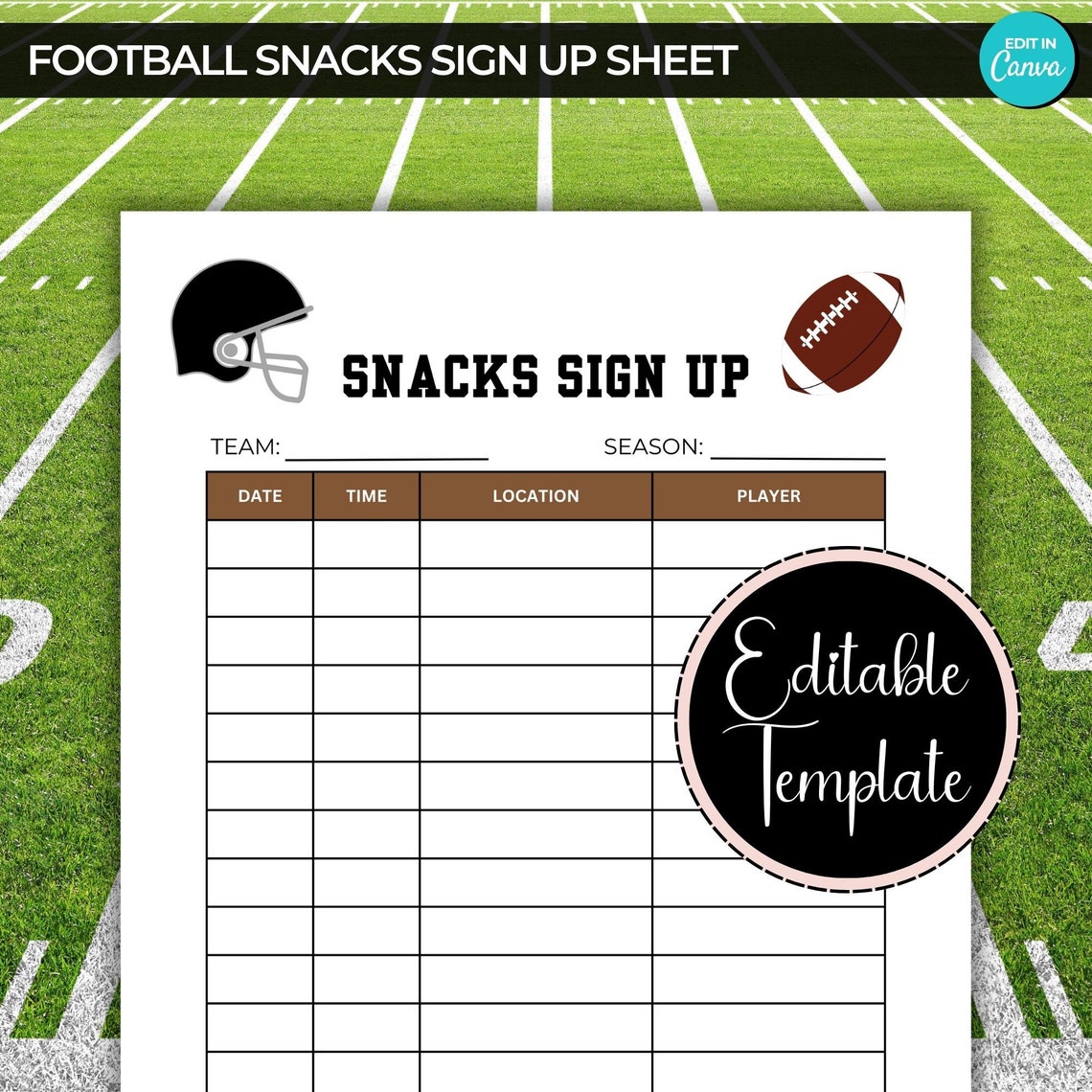 Pop Warner Gameday Snacks Sign up Sheet, Snack Sign up Sheet for ...