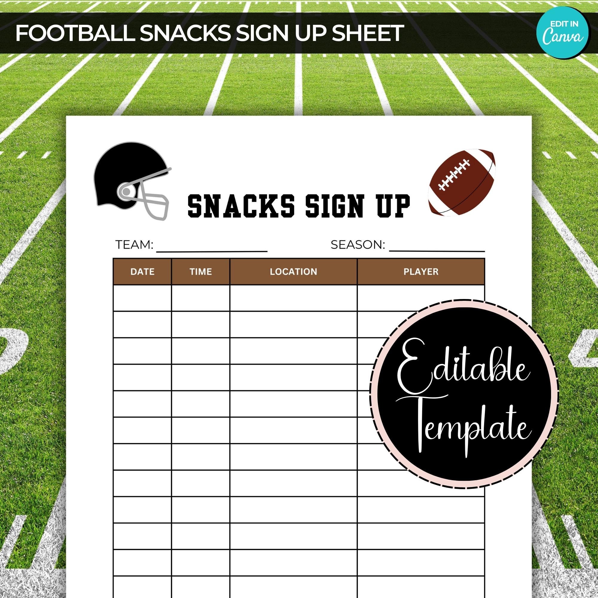 Pop Warner Gameday Snacks Sign up Sheet, Snack Sign up Sheet for ...