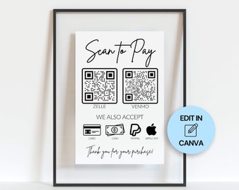 QR Code Sign, Editable Scan to Pay Template, Printable QR Code Sign ...