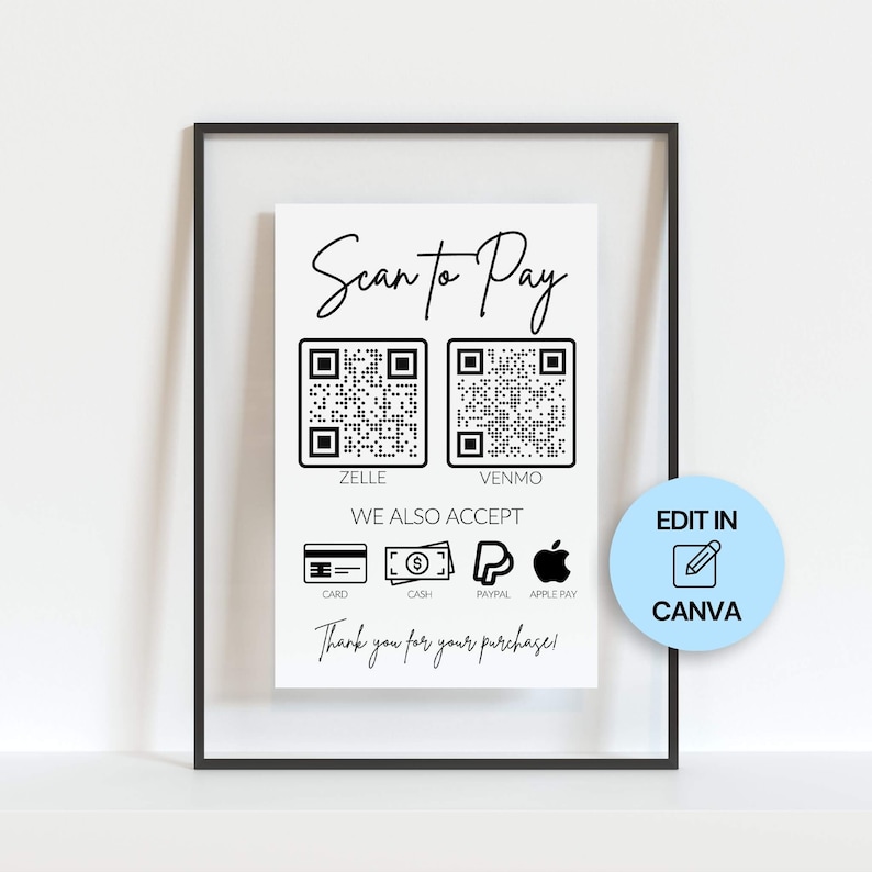 Editable Scan to Pay Sign Template, Small Business Payment (digital ...
