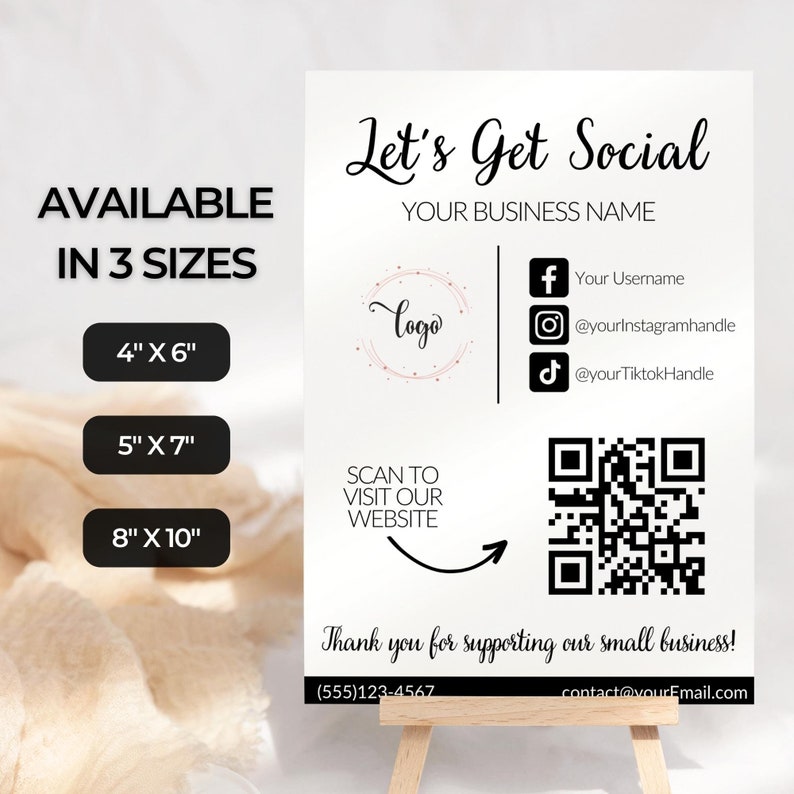 Lets Get Social With QR Code Sign Template, Small Business Sign ...