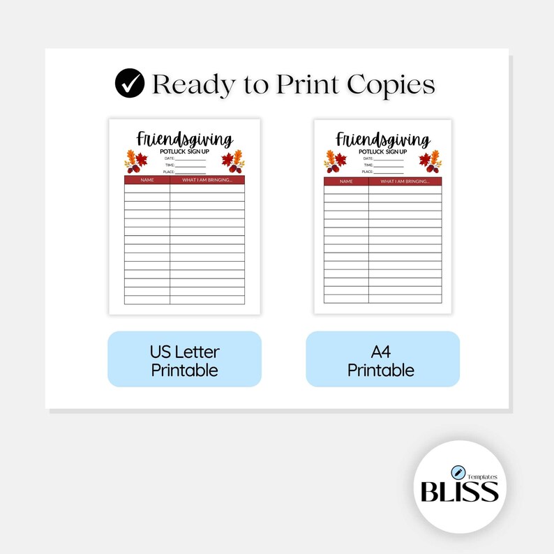 Hoja de registro de Potluck de Acción de Gracias para Acción de Amigos ...