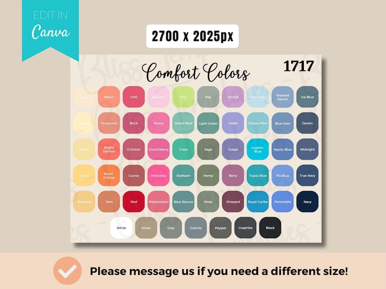 Comfort Colors Color Chart 1717, Editable Color Chart, POD Mockup for ...