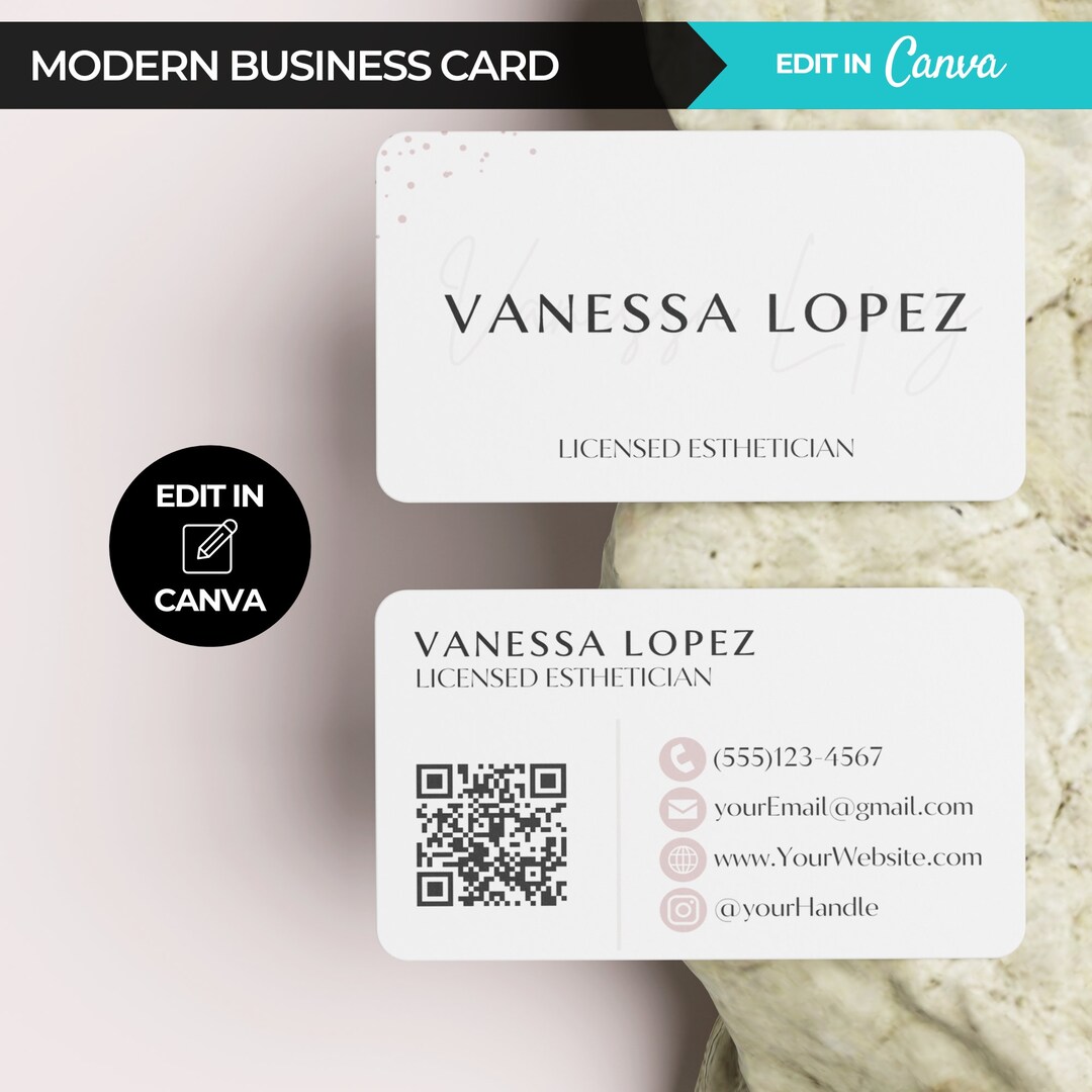 Esthetician QR Code Business Card Template, Editable Business Card ...