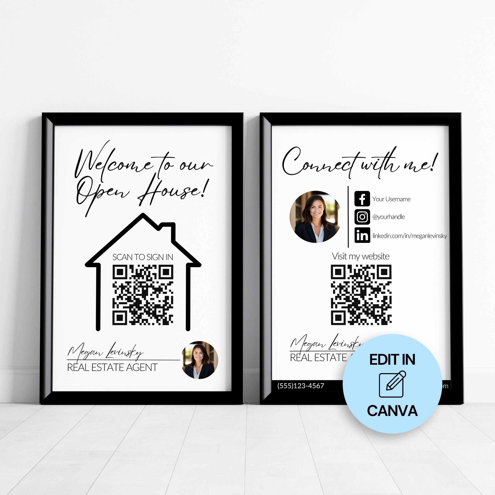 Real Estate Broker Open House Signs W/ QR Code, QR Code Sign Template ...