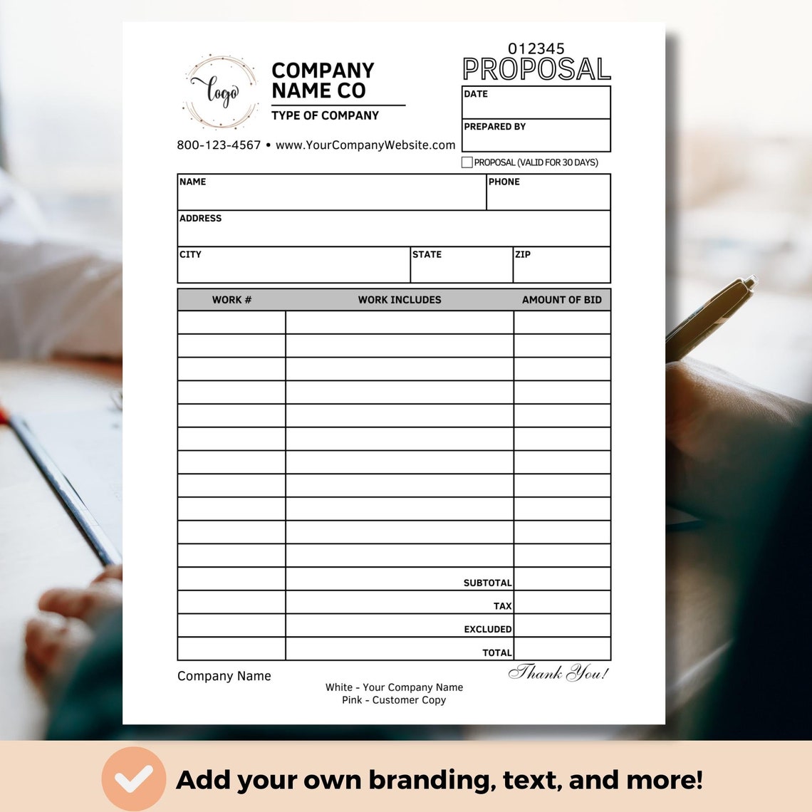 Proposal Contract Template, Printable Work Proposal Form, Business Form ...