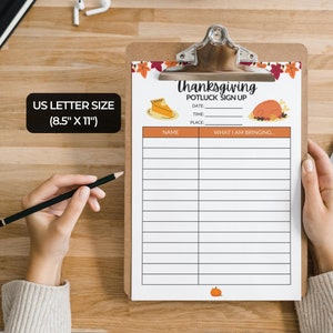 Thanksgiving Potluck Sign up Sheet, Editable Canva Template, Printable ...