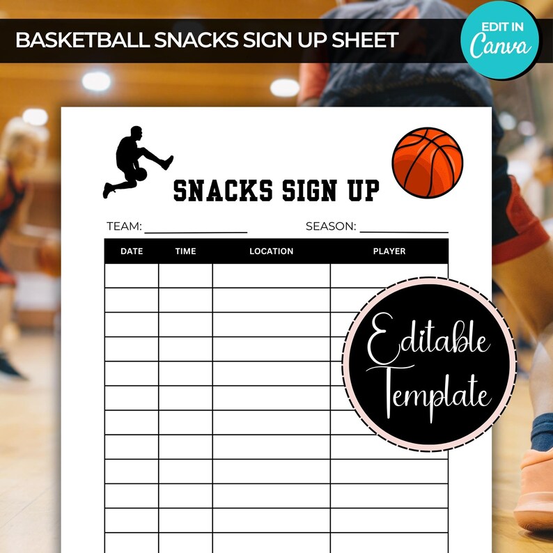 Gameday Snacks Sign up Sheet, Snack Sign up Sheet for Basketball Team ...