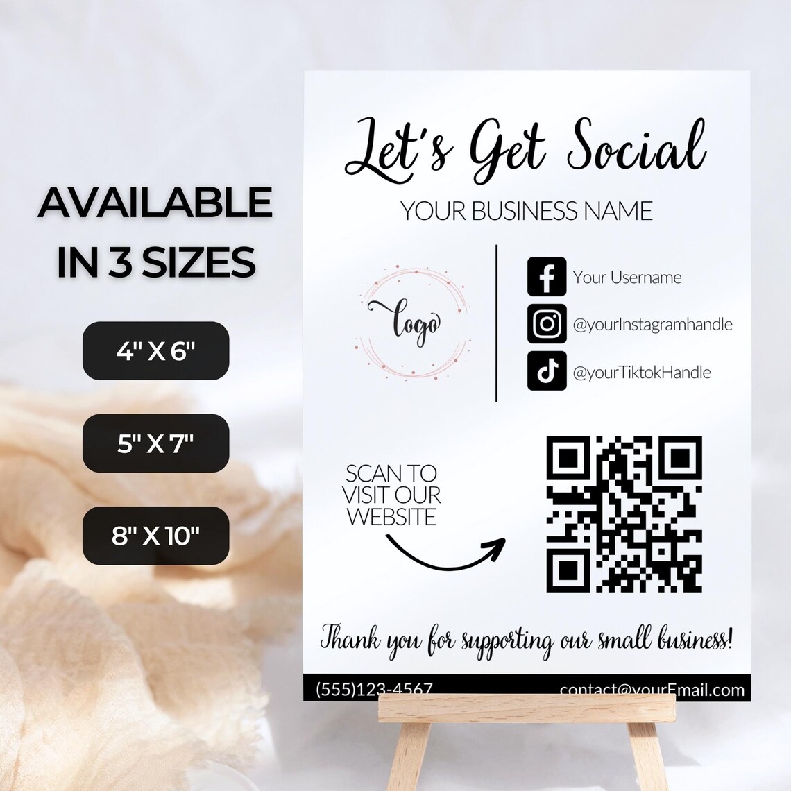 Lets Get Social QR Code Sign Template, Small Business Sign Templates ...