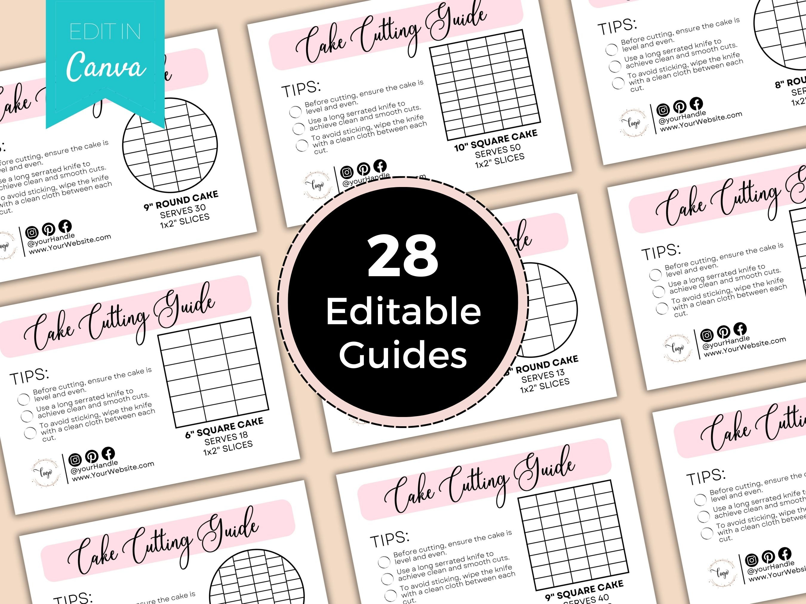 Cake Cutting Guide Bundle, Cake Serving Instructions, Editable Cake ...