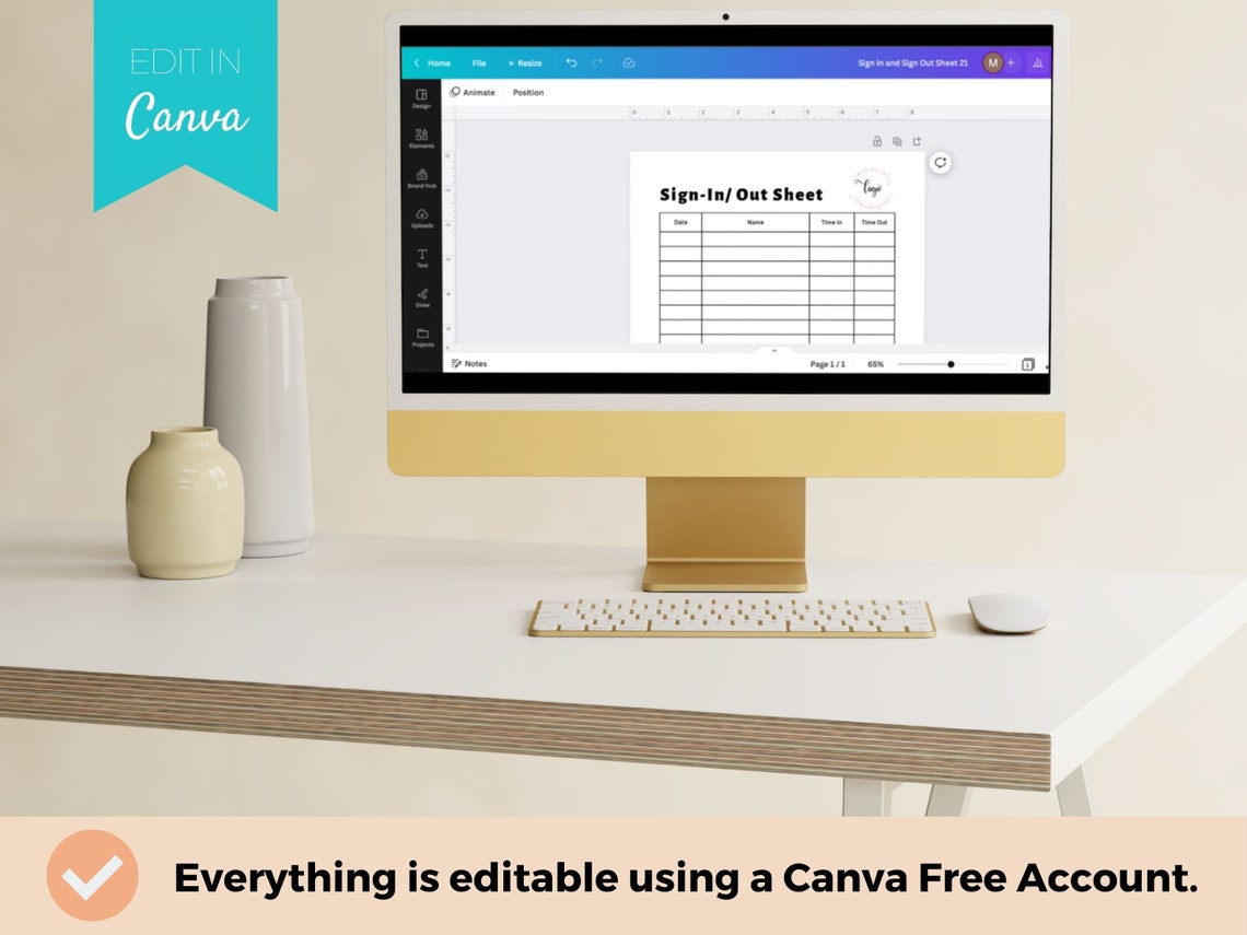 Sign in Sheet With Time, Printable Sign in Template for Front Desk ...