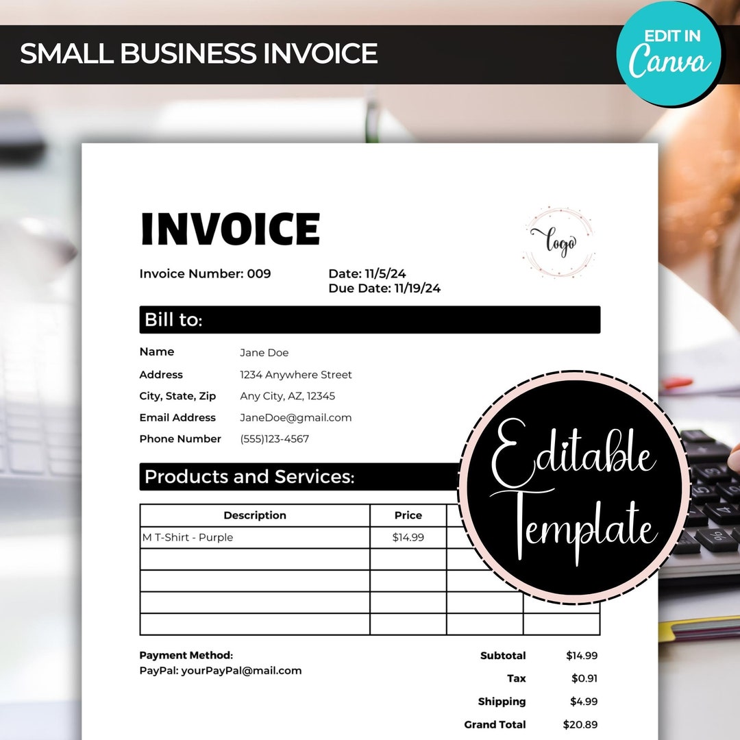 Generic Invoice Template for Small Business Business Invoice - Etsy