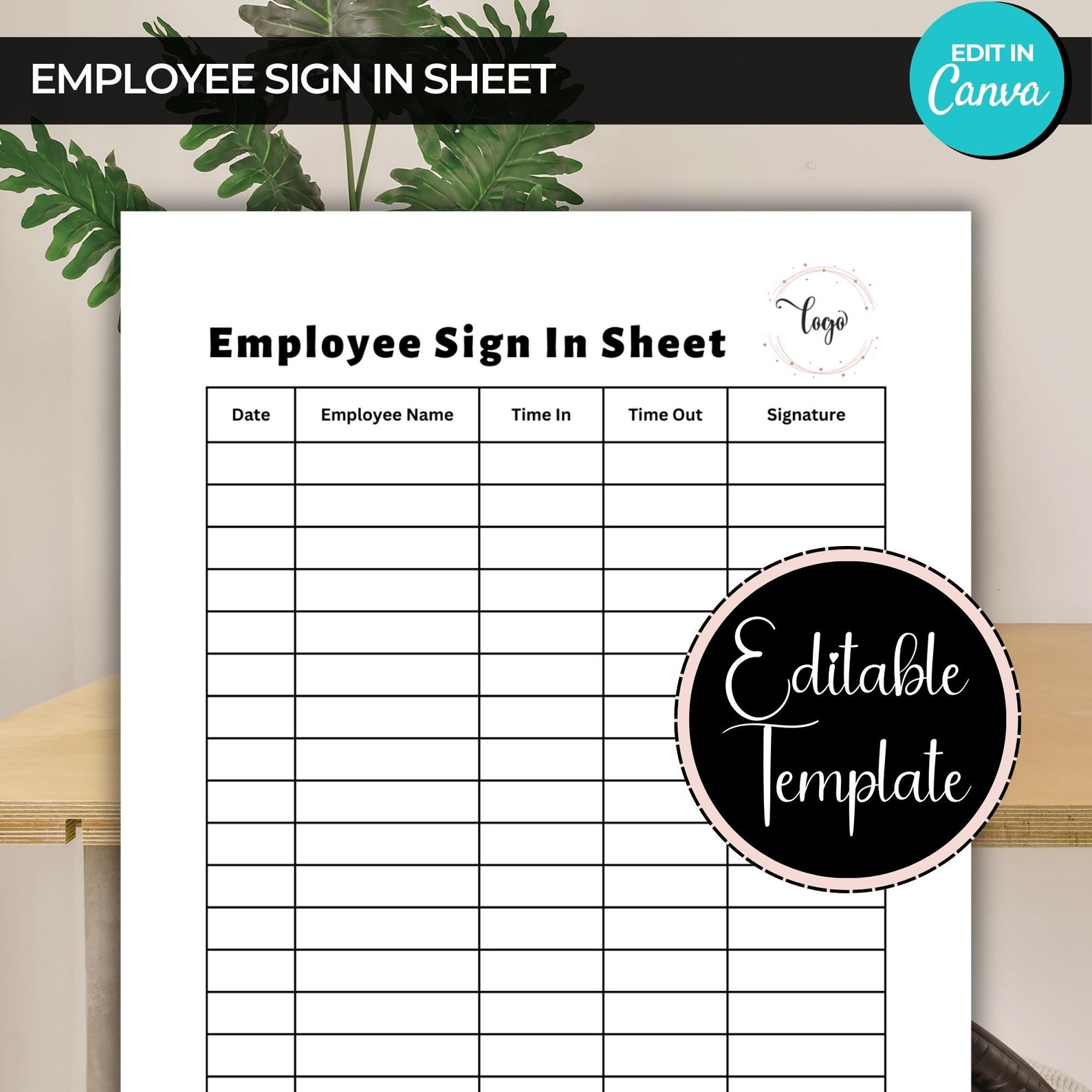 Employee Sign in Sheet With Time, Printable Sign in Sheet Template ...