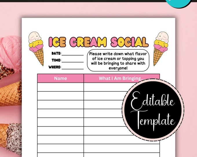Ice Cream Social Sign up Sheet, Office Potluck Party Printable, Ice ...