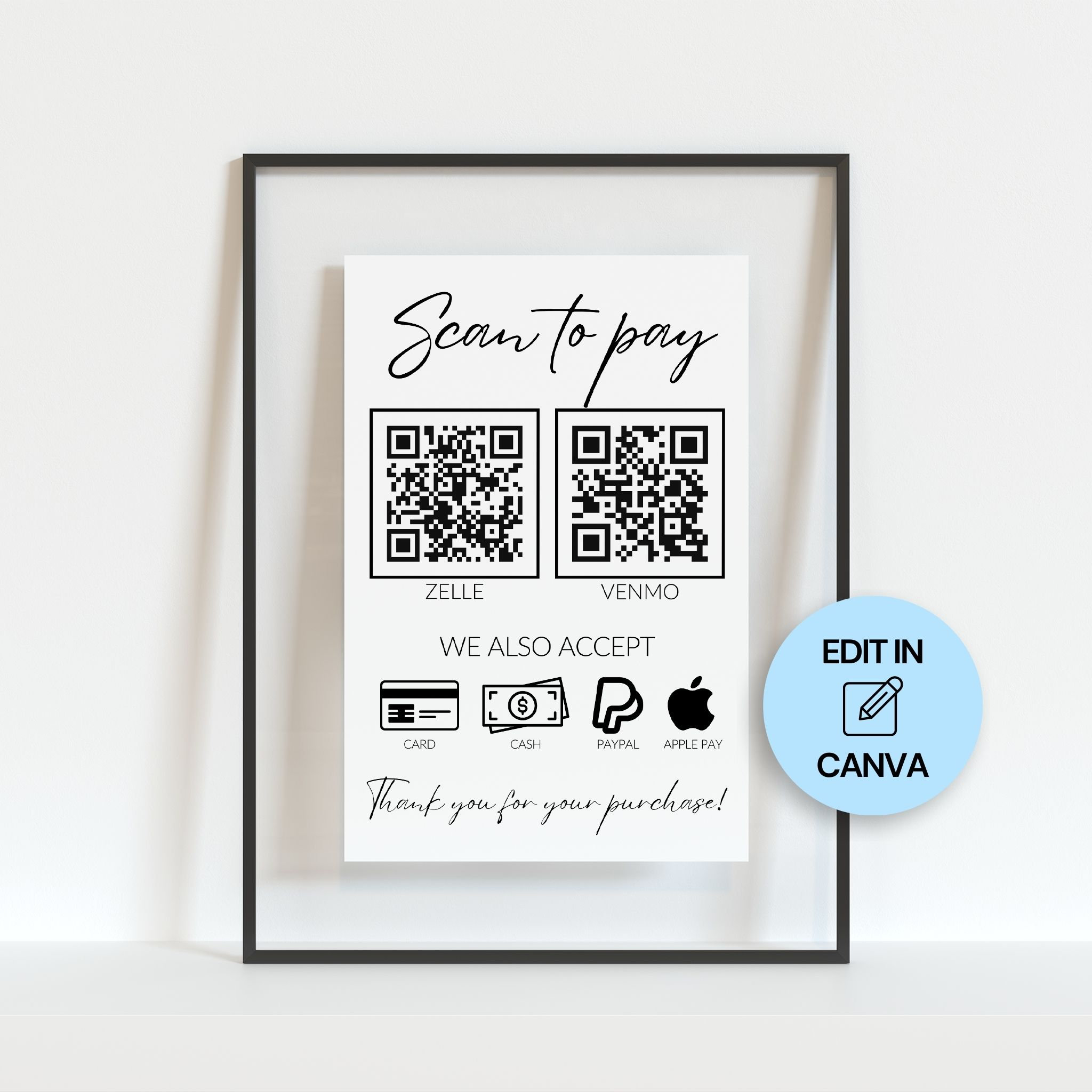 QR Code Sign, Editable Scan to Pay Template, Printable QR Code Sign ...