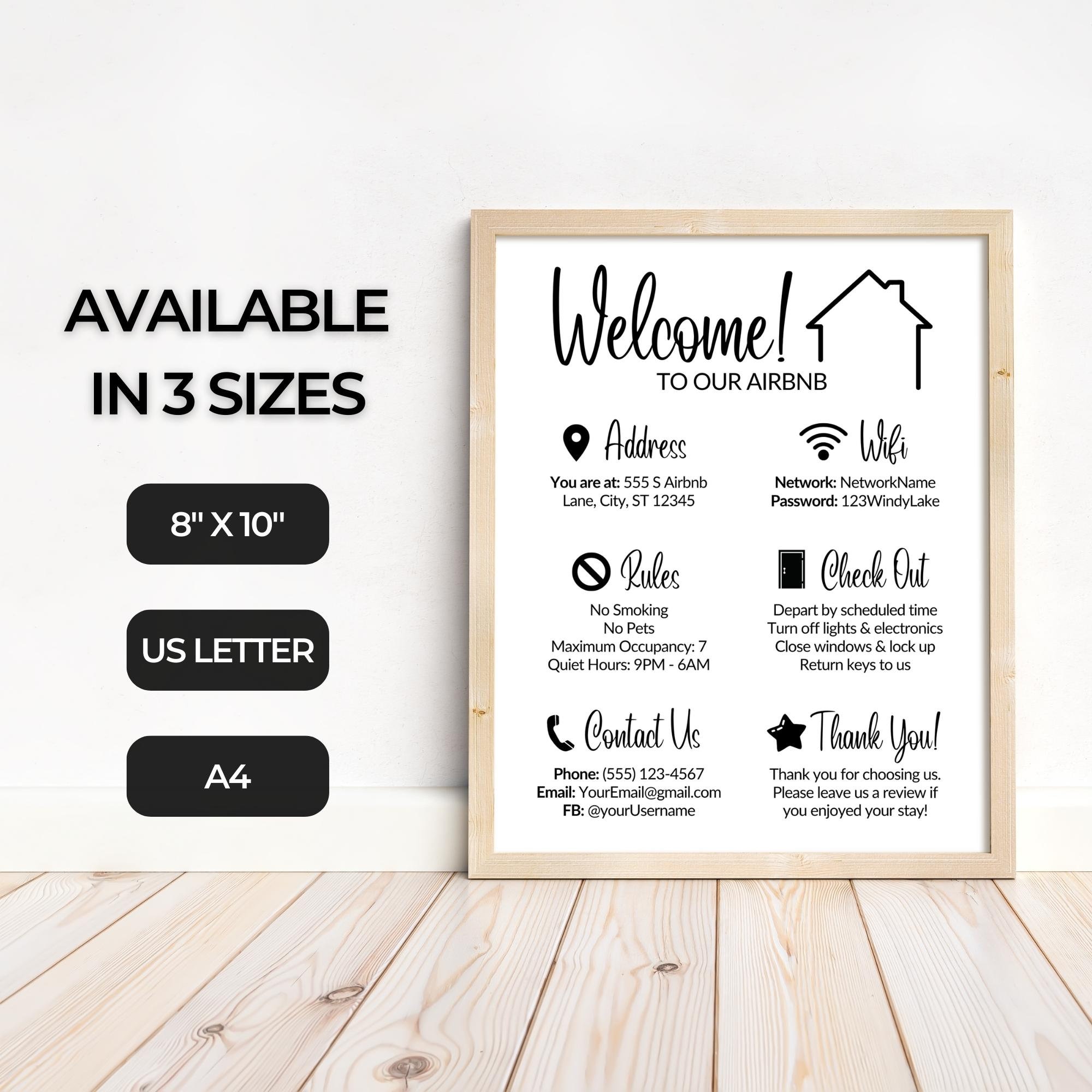 Airbnb Welcome Sign Template, Editable Vacation Rental Sign Canva, VRBO ...