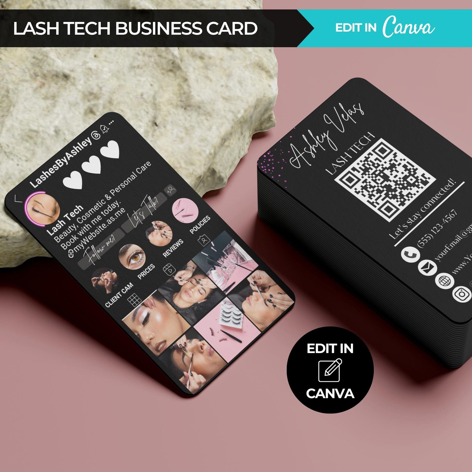 Lash Tech Business Card Template, Instagram Business Card, DIY Custom ...