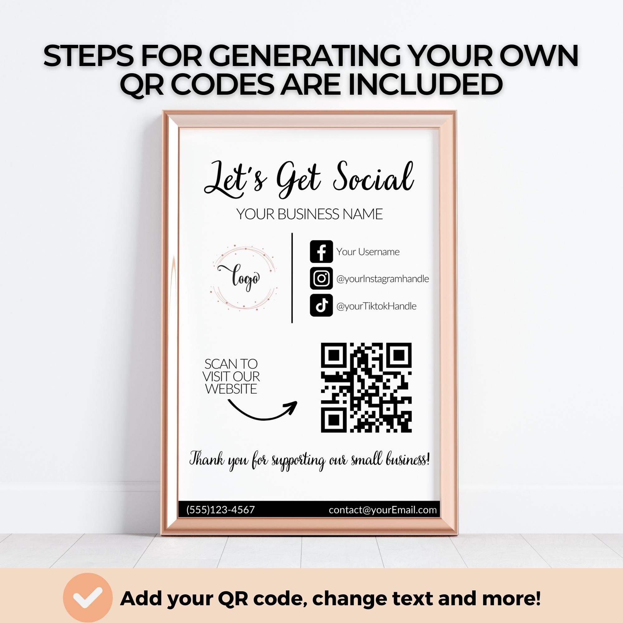 Lets Get Social QR Code Sign Template, Small Business Sign Templates ...