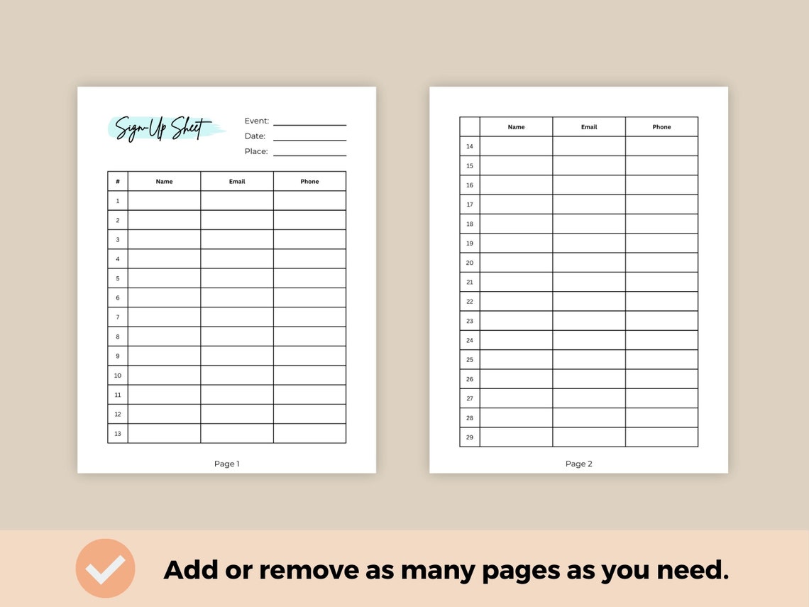 Sign up Sheet for Events, Printable Sign up Template, Editable Sign up ...