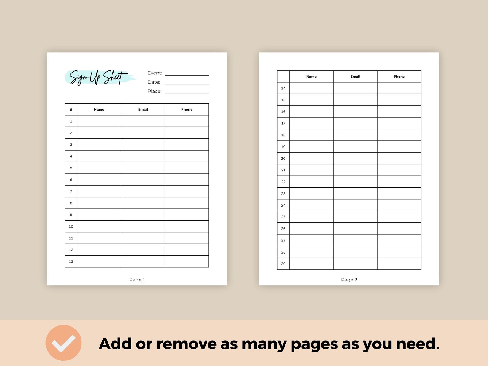Sign up Sheet for Events, Printable Sign up Template, Editable Sign up ...