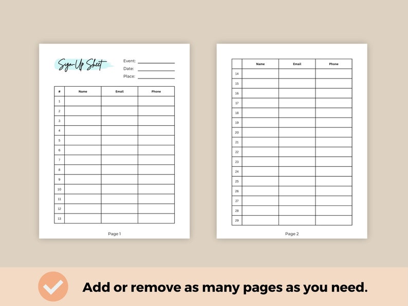 Sign up Sheet for Events, Printable Sign up Template, Editable Sign up ...
