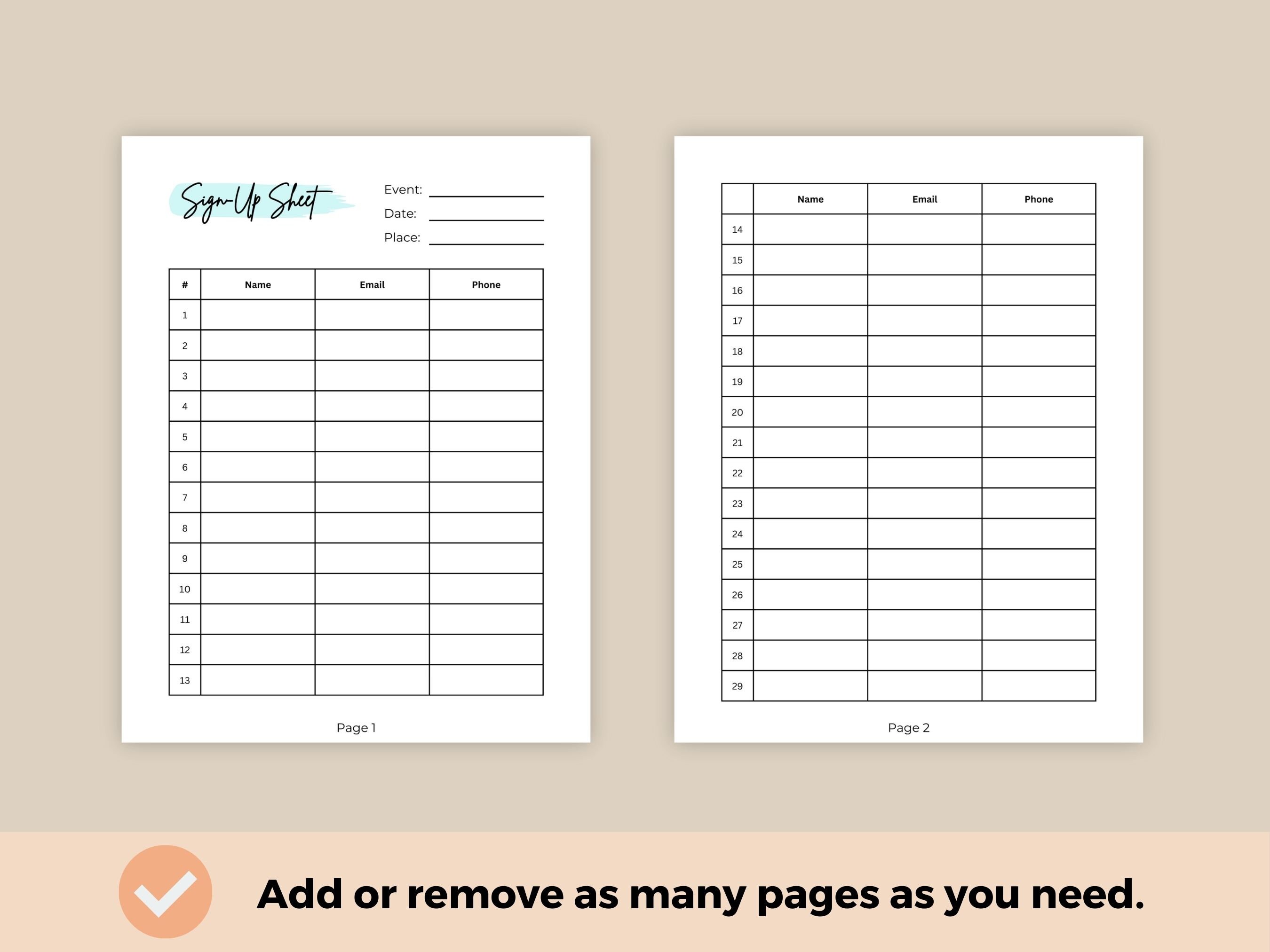 Sign up Sheet for Events, Printable Sign up Template, Editable Sign up ...