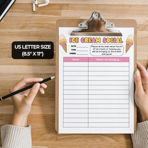 Ice Cream Social Sign up Sheet, Potluck Sign up Sheet, Printable Sign ...