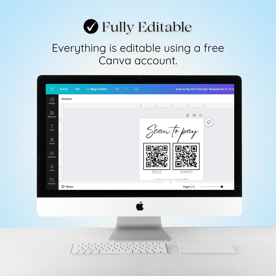 QR Code Sign, Editable Scan to Pay Template, Printable QR Code Sign ...