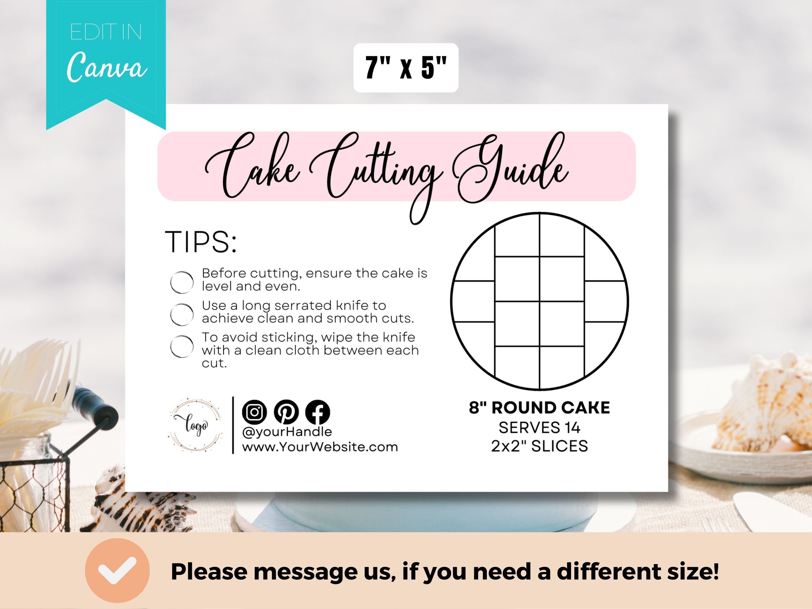 Cake Cutting Guide Bundle, Cake Serving Instructions, Editable Cake ...