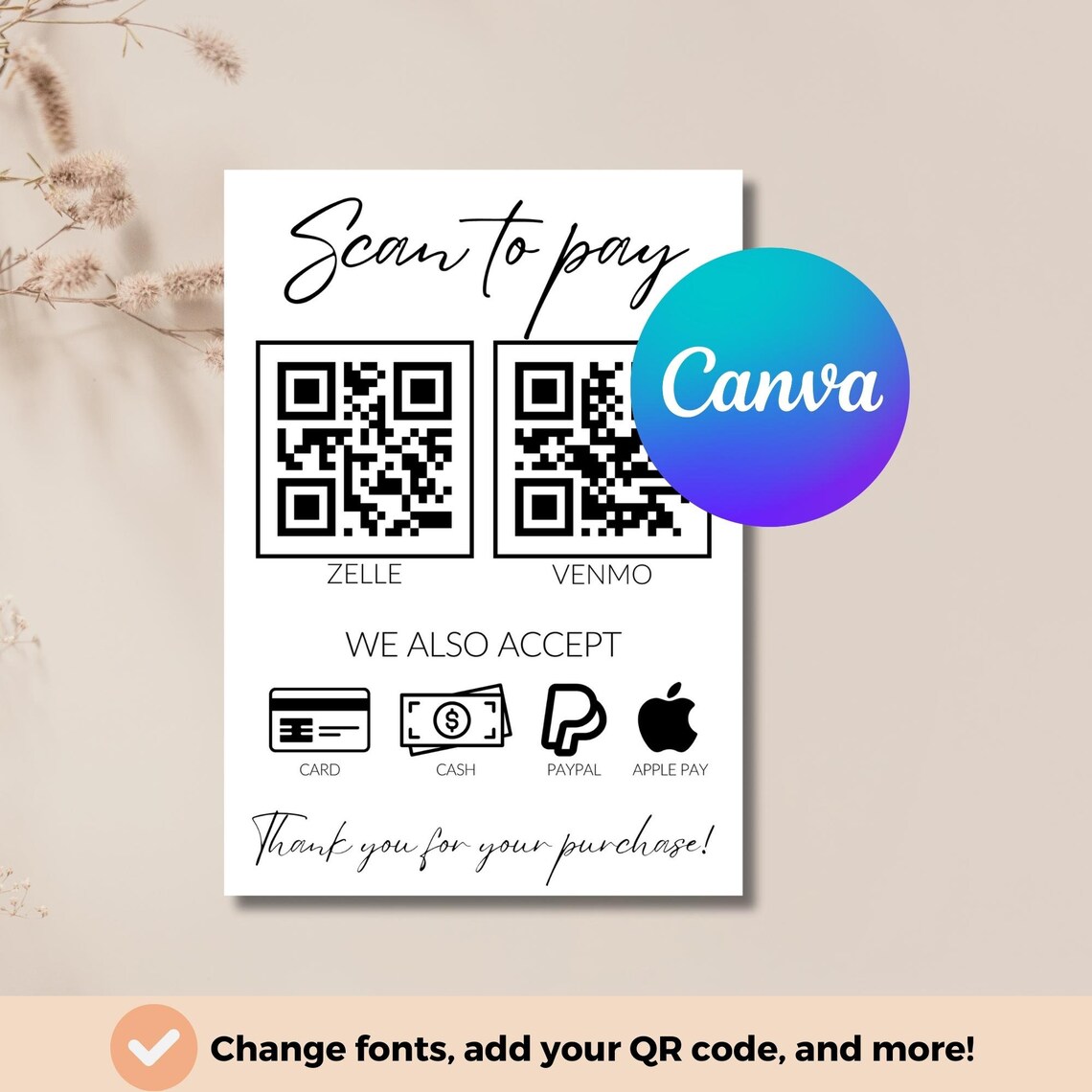 QR Code Sign Editable Scan to Pay Template Printable QR Code - Etsy