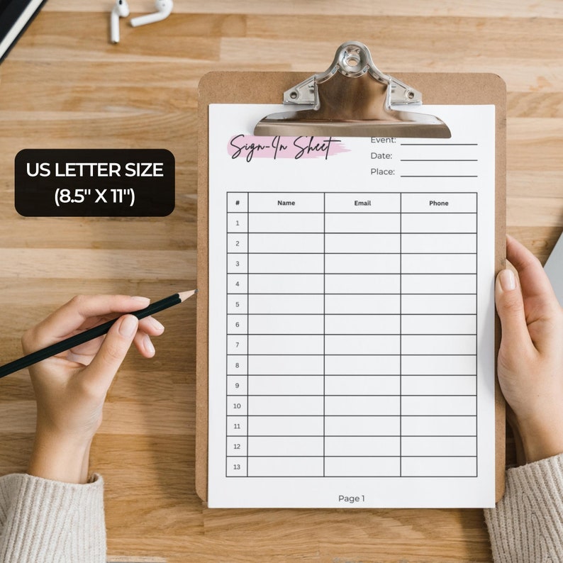 Printable Sign in Sheet for Events, Sign in Template, Editable ...
