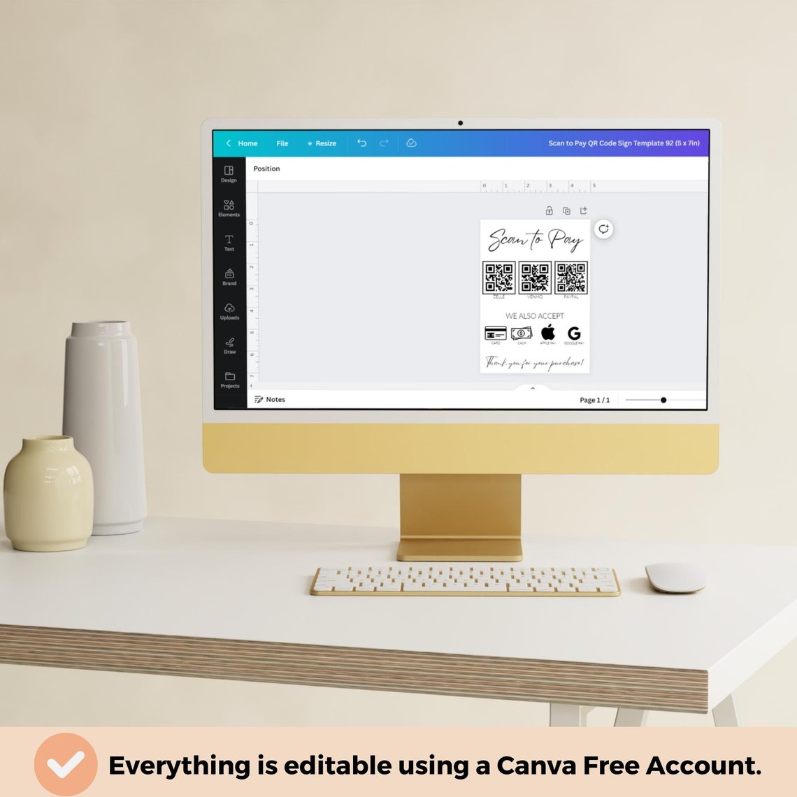 Editable Scan to Pay Template, QR Code Sign, Small Business Printable ...