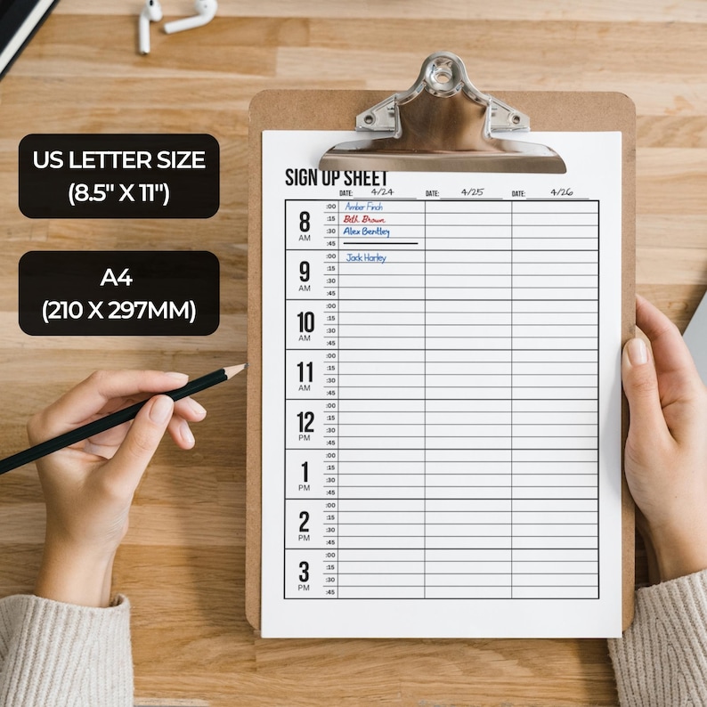 Sign up Sheet With Time Column, Client Appointment Tracker With 15 ...