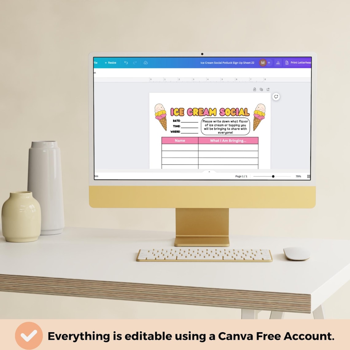 Ice Cream Social Sign up Sheet, Potluck Sign up Sheet, Printable Sign ...