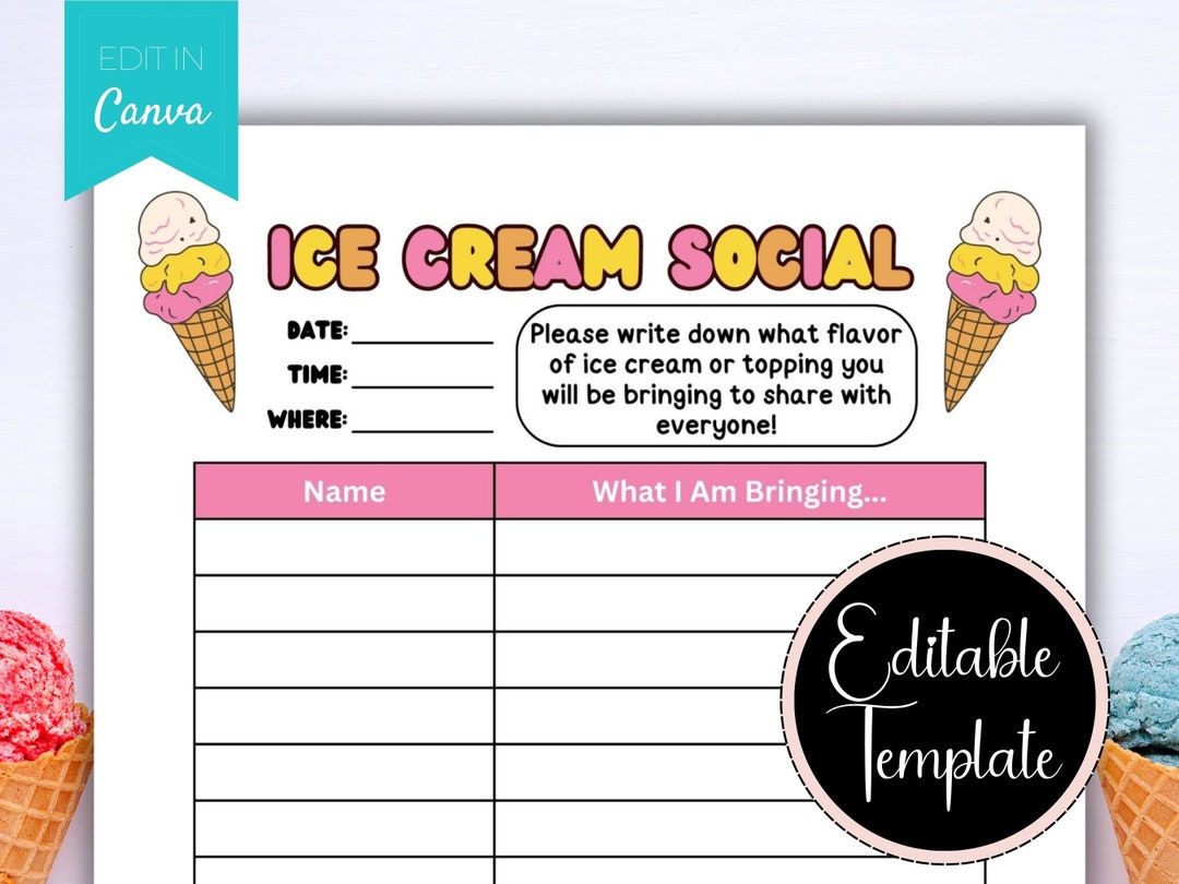 Ice Cream Social Sign up Sheet Potluck Sign up Sheet - Etsy